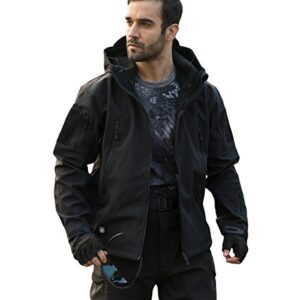 ReFire Gear Mens Army Special Ops Military Tactical Jacket Softshell Fleece Hooded Outdoor Coat,Black,X-Large