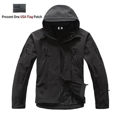 ReFire Gear Mens Army Special Ops Military Tactical Jacket Softshell Fleece Hooded Outdoor Coat,Black,X-Large