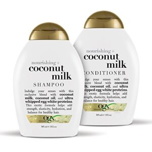 ogx nourishing + coconut milk shampoo & conditioner set, 13 fl oz (pack of 2) (packaging may vary), white