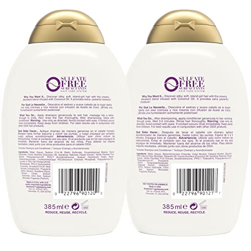 OGX Extra Strength Damage Remedy + Coconut Miracle Oil Shampoo & Conditioner Set, 13 Fl. Oz. (Pack of 2)