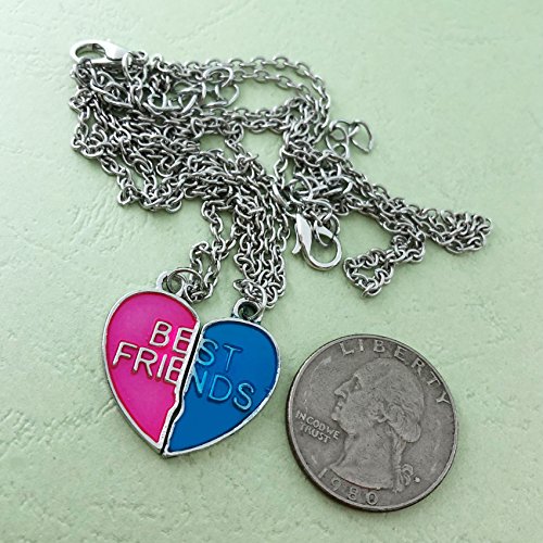 MA&SN BFF Best Friends Necklaces for 2 Friendship Gifts Enamel Pink Blue Heart Charms Best Friend