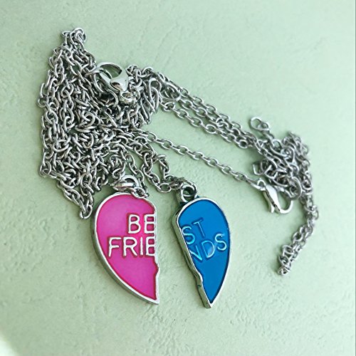 MA&SN BFF Best Friends Necklaces for 2 Friendship Gifts Enamel Pink Blue Heart Charms Best Friend