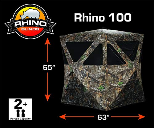 Rhino Blinds R100-MOC Tough 2 Person Outside Game Deer and Turkey Hunting Pop-Up Ground Blind, Breakup Country Camouflage