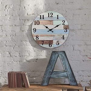 Stonebriar Vintage Coastal Worn Blue 14 Inch Round Battery Operated Wall Clock