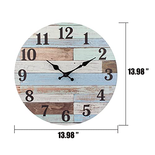 Stonebriar Vintage Coastal Worn Blue 14 Inch Round Battery Operated Wall Clock