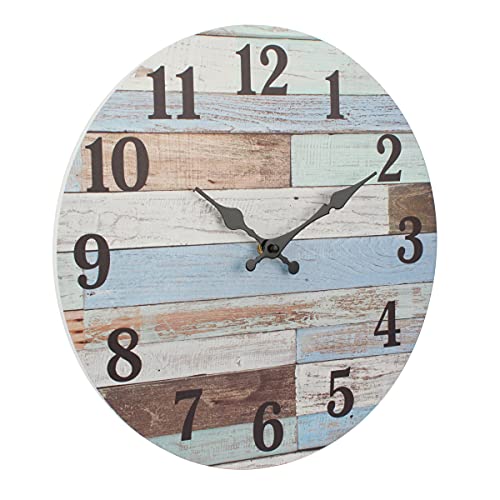 Stonebriar Vintage Coastal Worn Blue 14 Inch Round Battery Operated Wall Clock