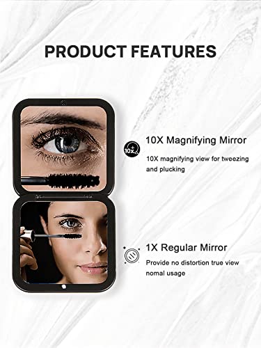 OMIRO Folding Compact Mirror, 1X/10X Magnification 3½” Pocket Size Square Hand Mirror for Travel Makeup (Black)