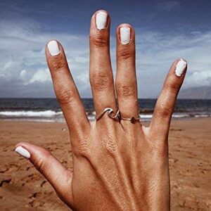 Pura Vida Ocean Wave Ring for Women, Silver or Gold or Rose Gold Plated .925 Sterling Silver Band, Beach -Themed Jewelry (Silver, 8)