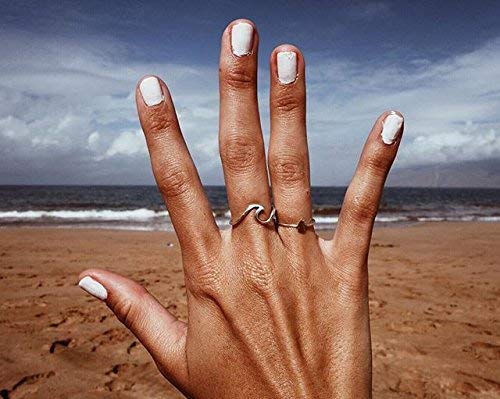 Pura Vida Ocean Wave Ring for Women, Silver or Gold or Rose Gold Plated .925 Sterling Silver Band, Beach -Themed Jewelry (Silver, 8)