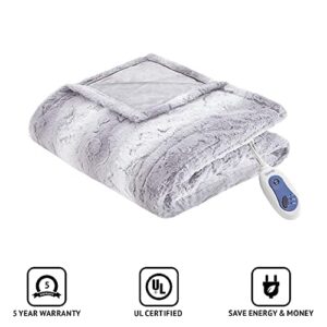 Beautyrest Zuri Reversible Faux Fur to Mink Electric Blanket, Auto Shut Off, Virtually Zero EMF, Multi Heat Setting, UL Certified, Machine Washable, Grey Tip Dye Throw 50x70