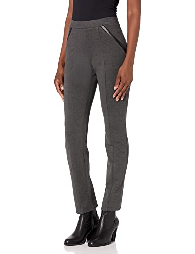 Rafaella Missy Slim Ponte Dress Pants For Women, Pull-On Waistband, 30.5” Inseam, Stretch, Comfort Fit, Flat Front (Sizes 4-16), Charcoal Heather, 16