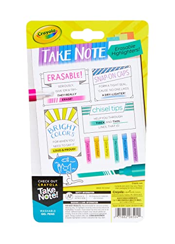 Crayola Take Note Erasable Highlighters, Cool School Supplies, Chisel Tip Markers, 6 Count