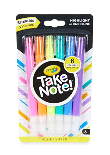 Crayola Take Note Erasable Highlighters, Cool School Supplies, Chisel Tip Markers, 6 Count