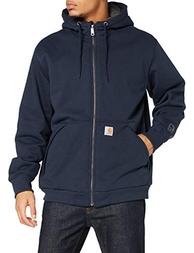 Carhartt Men's Rain Defender Rockland Sherpa Lined Hooded Sweatshirt, New Navy, Large