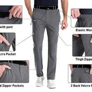 clothin Men's Elastic-Waist Travel Pant Stretchy Lightweight Pant Multi-Pockets Quick Dry Breathable(Grey L-32)