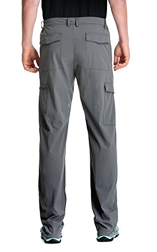 clothin Men's Elastic-Waist Travel Pant Stretchy Lightweight Pant Multi-Pockets Quick Dry Breathable(Grey L-32)