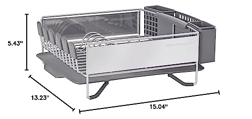 KitchenAid Compact Stainless Steel Dish Rack, Satin Gray, 15-Inch-by-13.25-Inch -