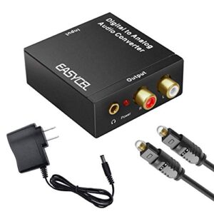 easycel audio digital to analog converter dac with 3.5mm jack, optical spdif toslink coaxial to analog stereo l/r converter with optical cable and power adapter for ps3 ps4 xbox roku