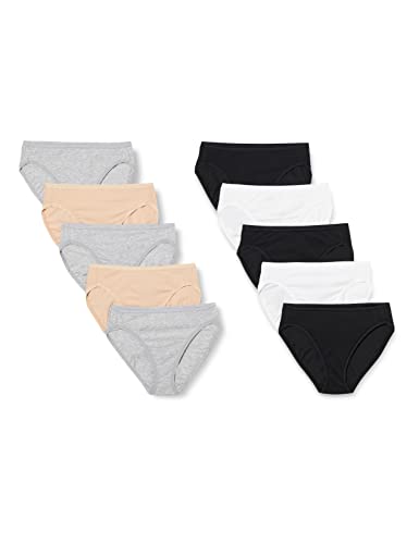 Amazon Essentials Women's Cotton High Leg Brief Underwear (Available in Plus Size), Pack of 10, Neutral Colors, Large