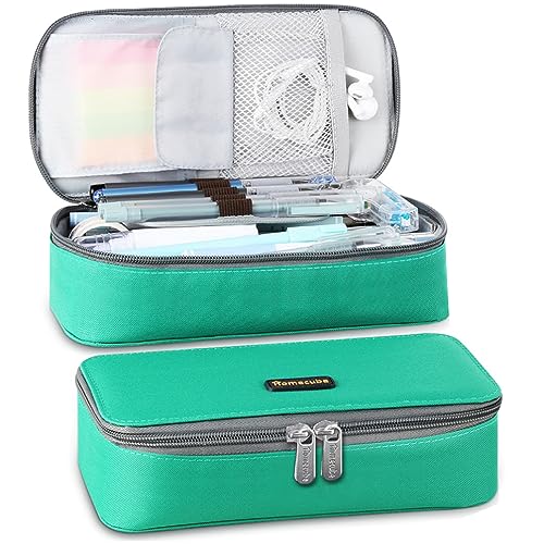 Homecube Capacious Pencil Pen Case Large Storage Bag Pouch Holder Box Desk Organizer with Zipper Big Stationery Case for School & Office Supplies - Green