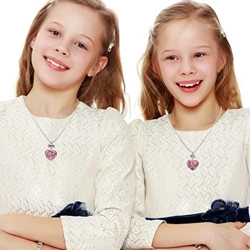 HH-Love-Kids BFF Friendship Necklace Lovely Heart Necklace Jewelry- Best Friend Necklaces BFF Gifts for 2 Matching Heart Best Friends Forever Pendant Necklaces Fluorescent Unicorn Keychian Included