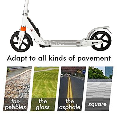 Kids/Adult Scooter with 3 Seconds Easy-Folding System, 220lb Folding Adjustable Scooter with Foot Brake and 200mm Large Wheels (White)