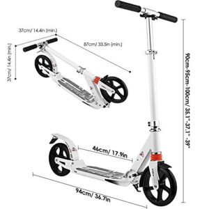 Kids/Adult Scooter with 3 Seconds Easy-Folding System, 220lb Folding Adjustable Scooter with Foot Brake and 200mm Large Wheels (White)