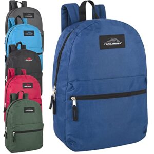 trail maker 24 pack classic backpacks in bulk wholesale back packs for boys and girls (assorted 6 color pack)