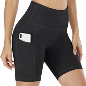 IUGA Biker Shorts Women 6"/8" Workout Shorts Womens with Pockets High Waisted Yoga Running Gym Spandex Compression Shorts Black