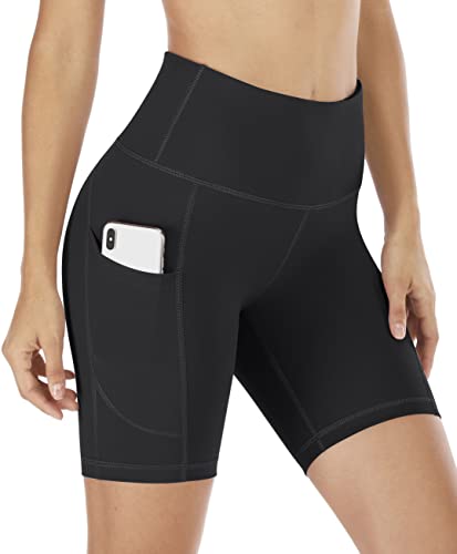 IUGA Biker Shorts Women 6"/8" Workout Shorts Womens with Pockets High Waisted Yoga Running Gym Spandex Compression Shorts Black