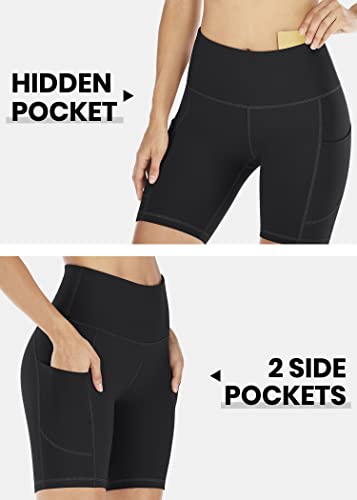 IUGA Biker Shorts Women 6"/8" Workout Shorts Womens with Pockets High Waisted Yoga Running Gym Spandex Compression Shorts Black