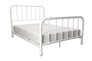 dhp jenny lind kids metal bed frame with country chic headboard and footboard, underbed storage space for toys, twin, white