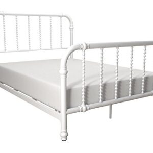 DHP Jenny Lind Kids Metal Bed Frame with Country Chic Headboard and Footboard, Underbed Storage Space for Toys, Twin, White