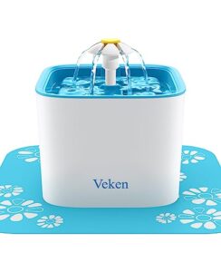 veken pet fountain, 84oz/2.5l automatic cat water fountain dog water dispenser with 3 replacement filters & 1 silicone mat for cats, dogs, multiple pets, blue