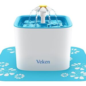 Veken Pet Fountain, 84oz/2.5L Automatic Cat Water Fountain Dog Water Dispenser with 3 Replacement Filters & 1 Silicone Mat for Cats, Dogs, Multiple Pets, Blue