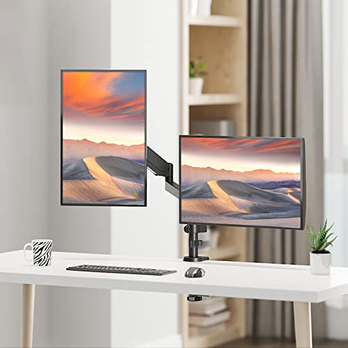 WALI Dual Monitor Mount, Adjustable Gas Spring Arms Mount for 2 Monitors up to 32 inch, 17.6lbs Weight Capacity, Fully Adjustable for Home Office (GSDM002), Black