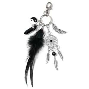 artilady boho keychains for women keyrings - cute bag charm for backpack, birthday gifts for women, girls, kids (feather black)