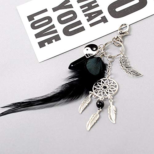 Artilady Boho Keychains For Women Keyrings - Cute Bag Charm For Backpack, Birthday Gifts for women, girls, kids (feather black)