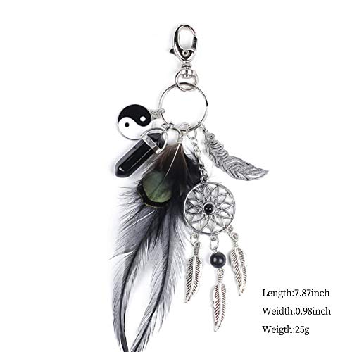 Artilady Boho Keychains For Women Keyrings - Cute Bag Charm For Backpack, Birthday Gifts for women, girls, kids (feather black)