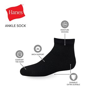 Hanes boys Extra Durable Ankle Multipack athletic socks, Black, Small - 4.5-8.5 US