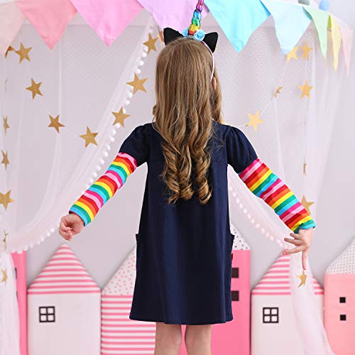 VIKITA Little Girls Dresses Winter Girl Clothes Long Sleeve Navy Dress Xmas Gift for Kids 2-8 Years LH5805, 7T