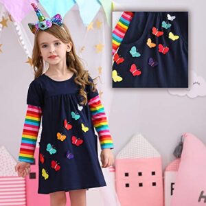 VIKITA Little Girls Dresses Winter Girl Clothes Long Sleeve Navy Dress Xmas Gift for Kids 2-8 Years LH5805, 7T