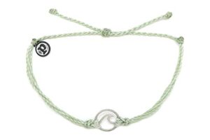 pura vida silver wave og mint green bracelet - silver plated charm, adjustable band - 100% waterproof