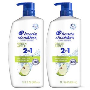 head and shoulders 2 in 1 dandruff shampoo and conditioner, anti-dandruff treatment, green apple for daily use, paraben free, 32.1 oz, 2 pack