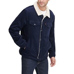 levi's men's corduroy sherpa trucker jacket, navy, large