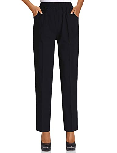 Soojun Womens Summer Elastic Waist Comfy Stretch Pull On Pants, Black, Large