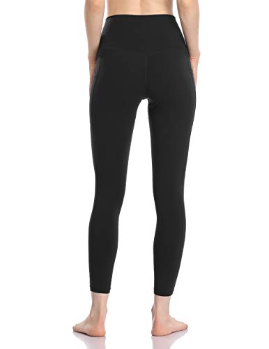 Colorfulkoala Women's High Waisted Tummy Control Workout Leggings 7/8 Length Yoga Pants with Pockets (S, Black)