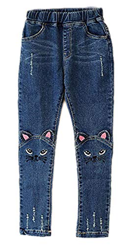 Sitmptol Girls Stretchy Jeans Kids Ripped Denim Trousers Jeggings Age 4-13 Years Blue 140