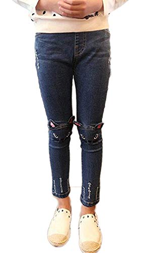 Sitmptol Girls Stretchy Jeans Kids Ripped Denim Trousers Jeggings Age 4-13 Years Blue 140