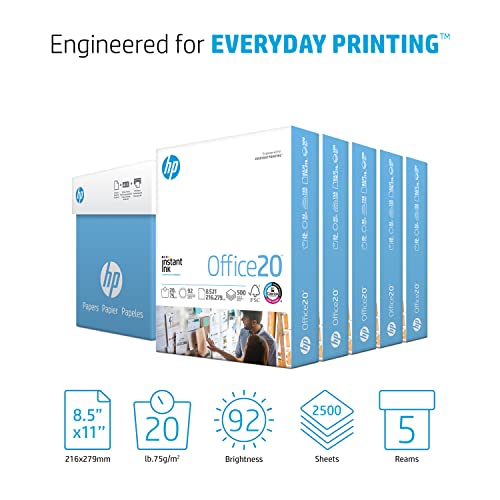 HP Printer Paper | 8.5 x 11 Paper | Office 20 lb | 5 Ream Case - 2500 Sheets | 92 Bright | Made in USA-FSC Certified | 112150C